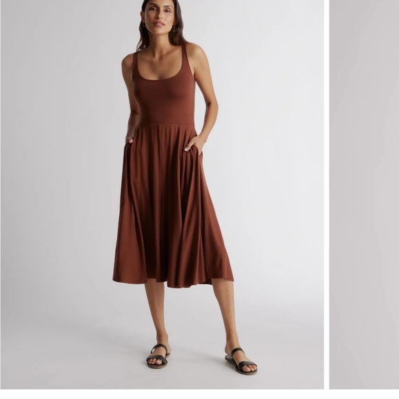 Quince | Dresses | Quince Tencel Jersey Fit Flare Dress Brown | Poshmark